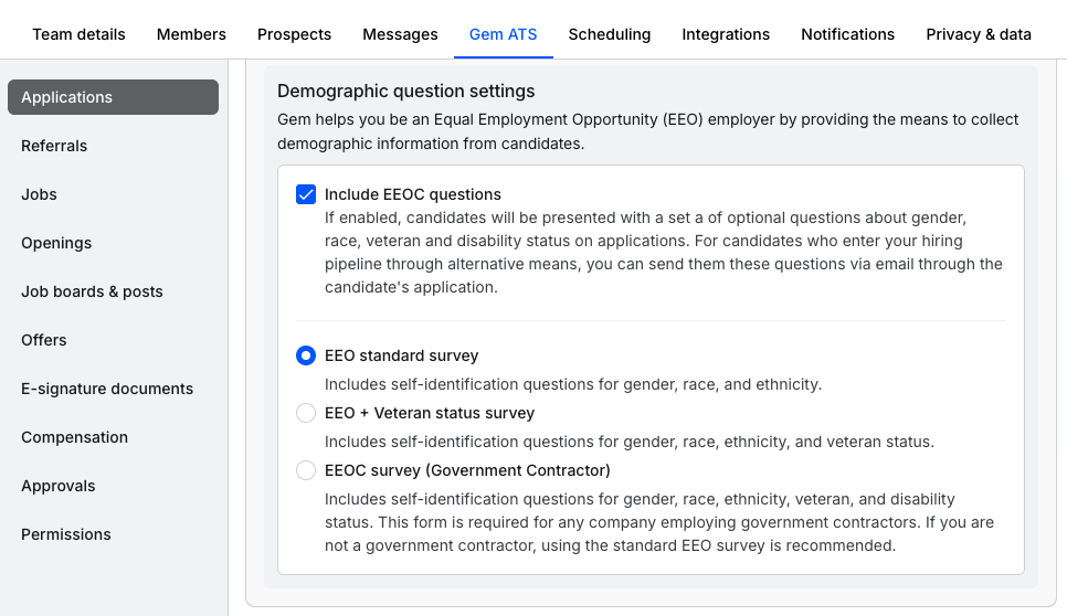 Gem ATS: EEOC form – Gem