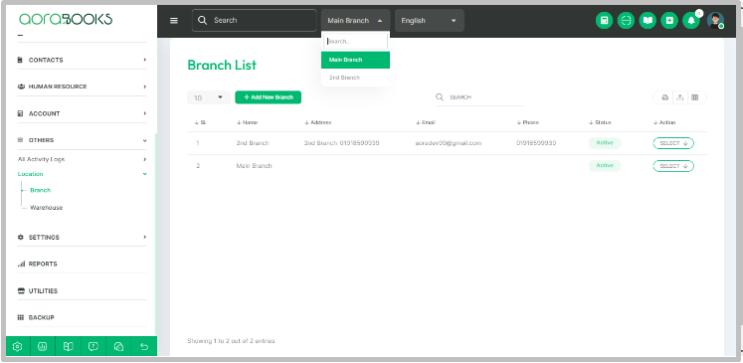 How to manage a branch and warehouse | Aorasoft HelpDesk