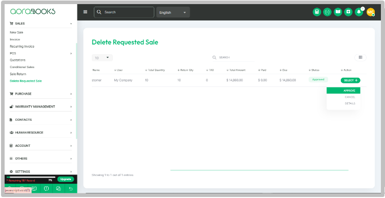 How to edit, approve, detail, and delete sales | Aorasoft HelpDesk