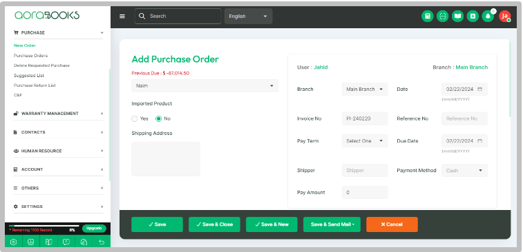 How to create a draft purchase | Aorasoft HelpDesk